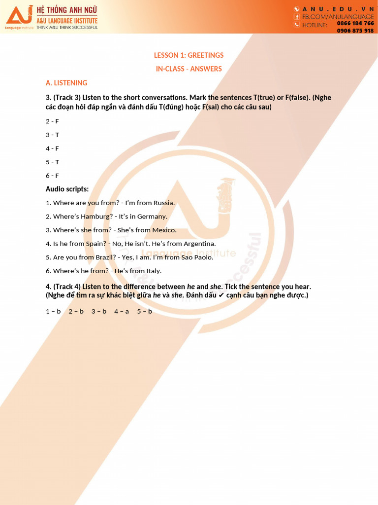 1. Greetings - In-class - Key | PDF