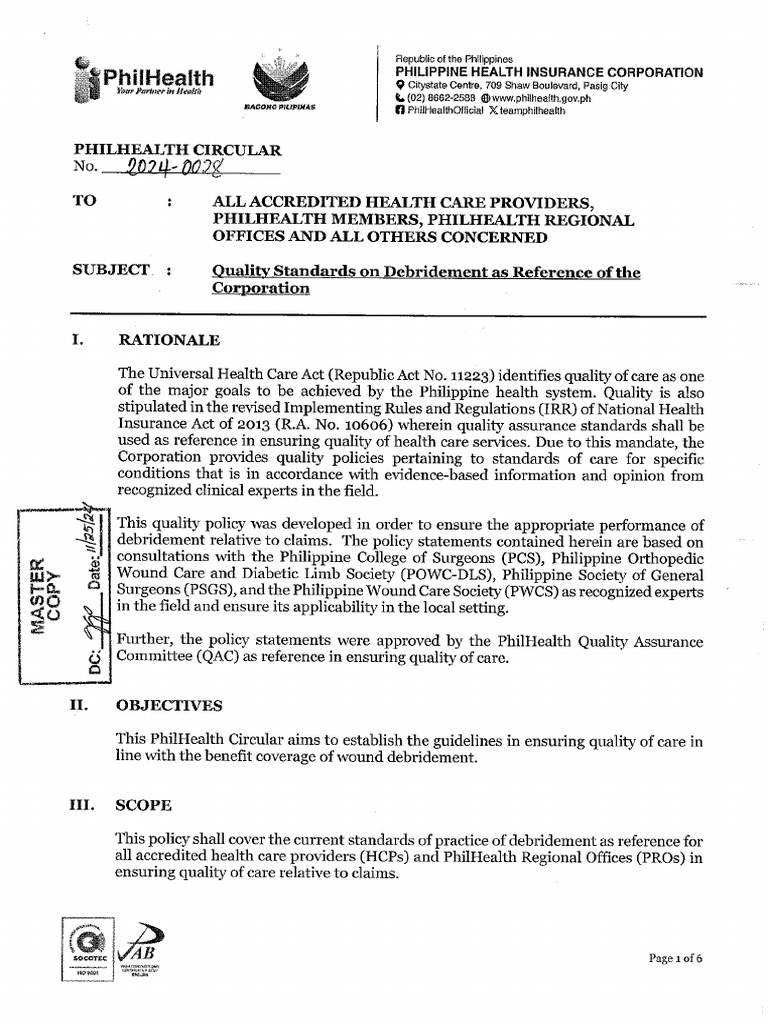 PC 2024-0028 Quality Standards On Debridement As Reference of The Corporation | PDF