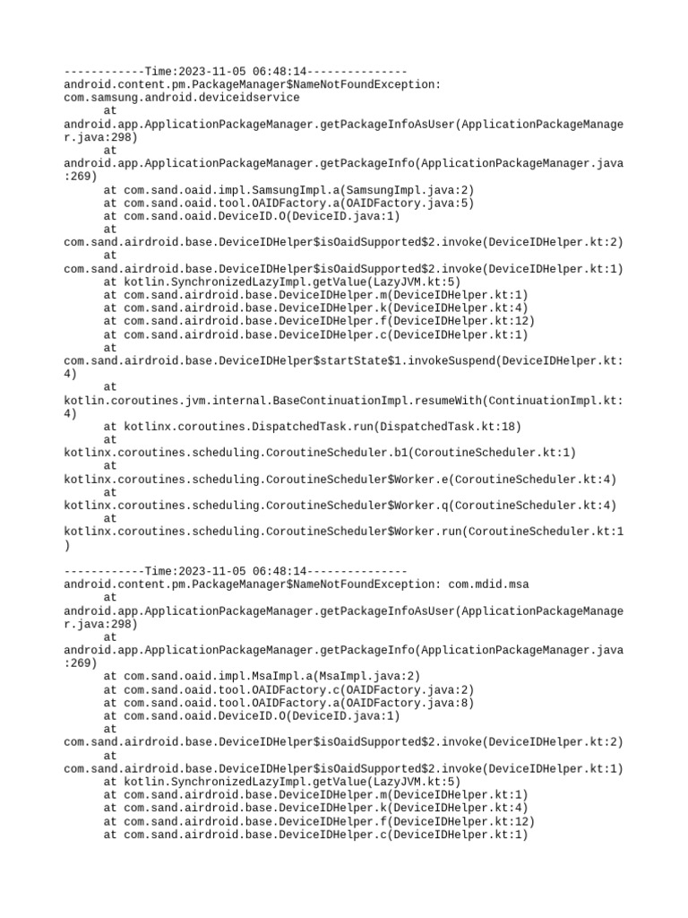 Android PackageManager Exceptions Log | PDF