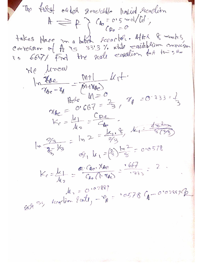 Problem On 1st Order Reversible Reaction Pdf