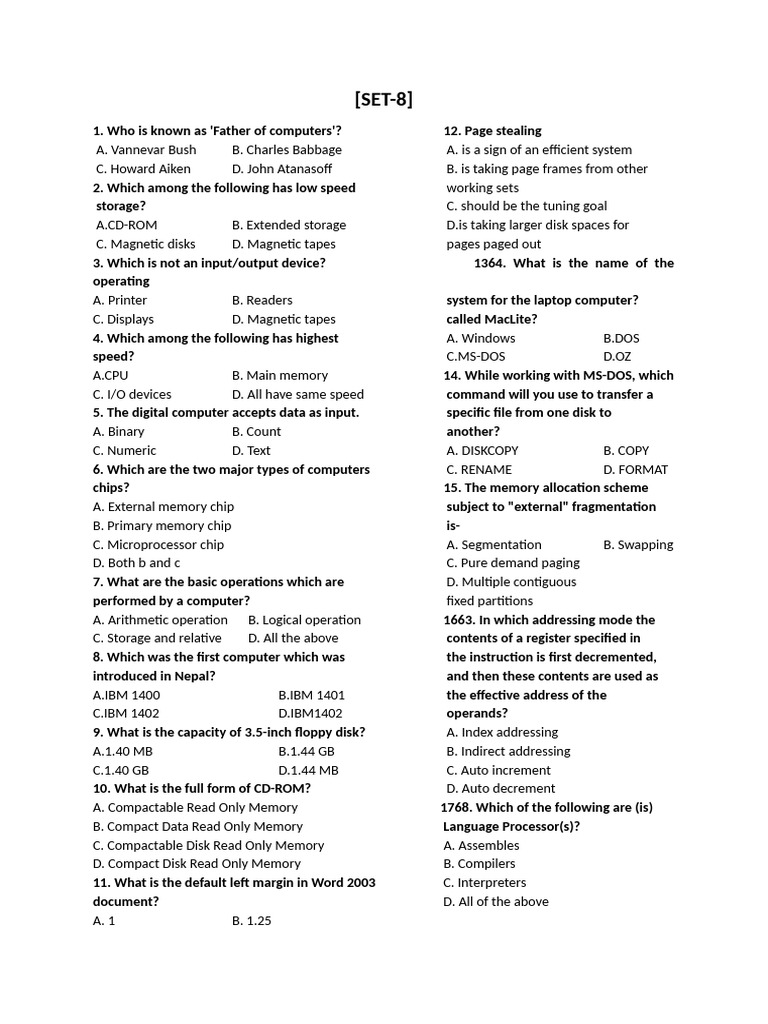 Multiple Choice Questions of Computer Science Part 2 | PDF | Computer ...