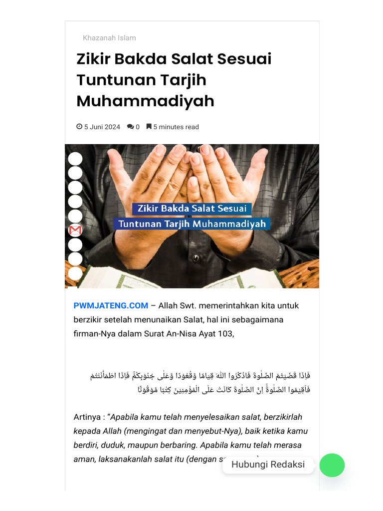 Zikir Bakda Salat Sesuai Tuntunan Tarjih Muhammadiyah - Muhammadiyah Jateng | PDF