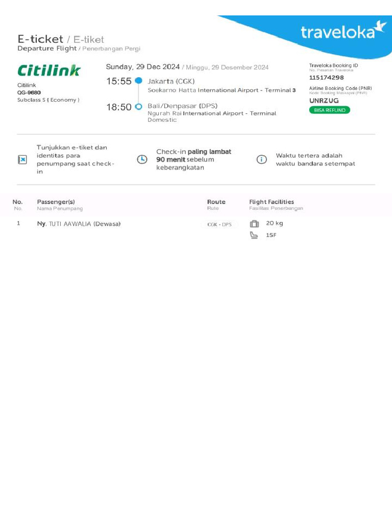 (Traveloka) Issued E-Ticket Citilink | PDF