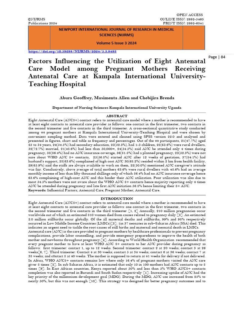 Factors Influencing The Utilization of Eight Antenatal Care Model Among ...