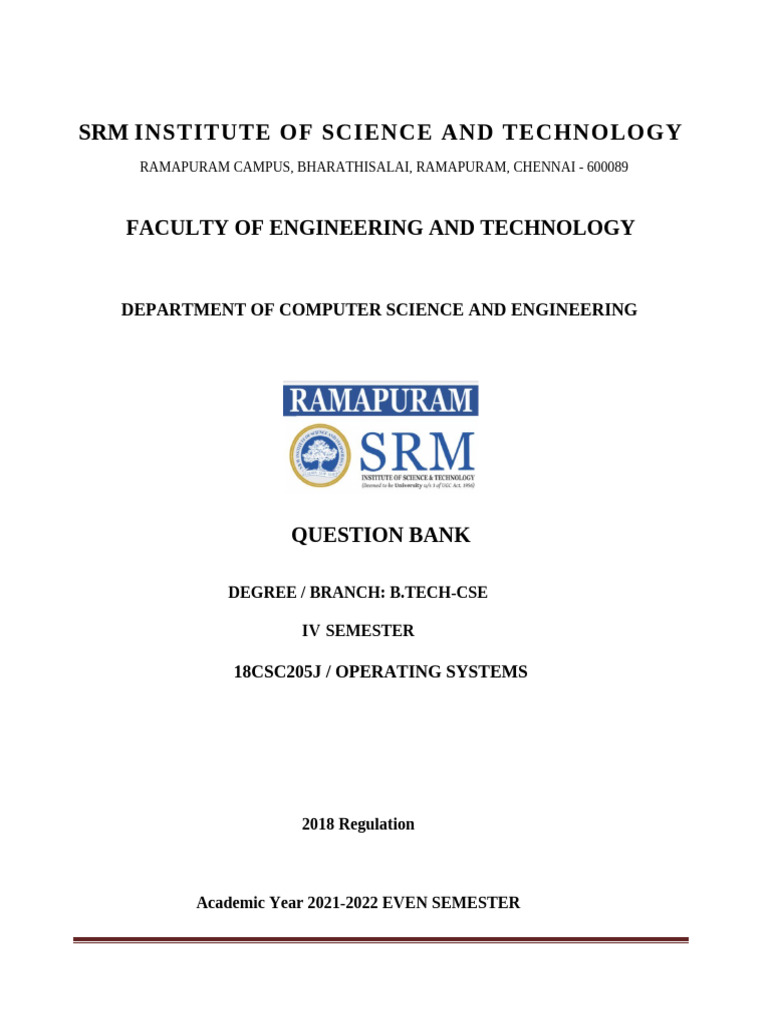18csc205j-Operating Systems Question Bank | PDF | Process (Computing) | Scheduling (Computing)