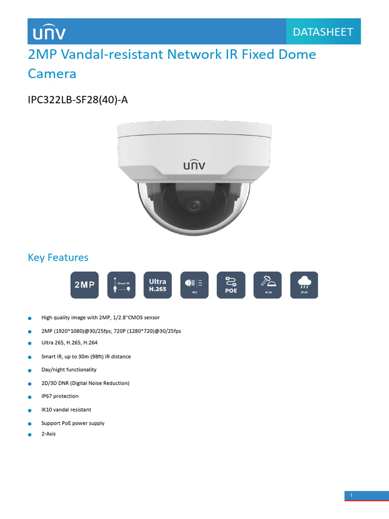 UNV IPC322LB SF2840 A 2MP Vandal Resistant Network IR Fixed Dome Camera V1.1 | PDF | Camera ...