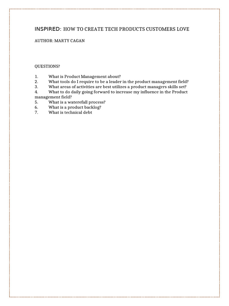 My Review - INSPIRED - Marty Cagan | PDF | Agile Software Development ...