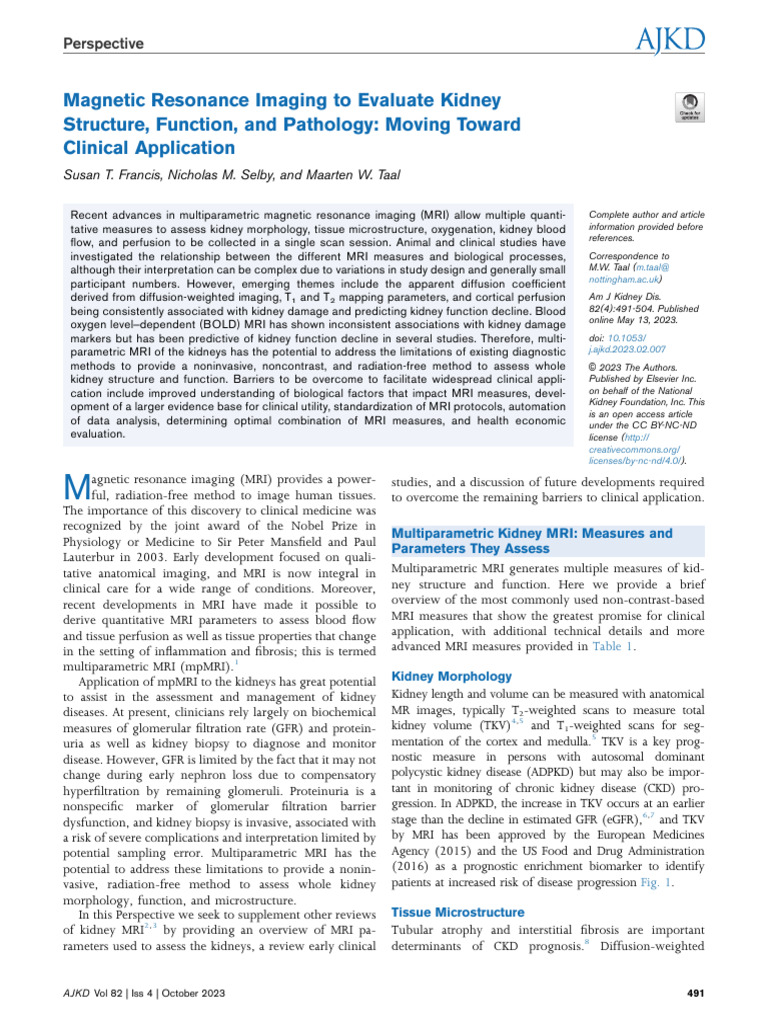 MRI nephrology | PDF | Magnetic Resonance Imaging | Kidney
