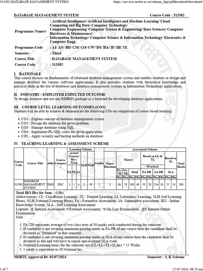 313302-Database Management System | PDF | Relational Model | Pl/Sql