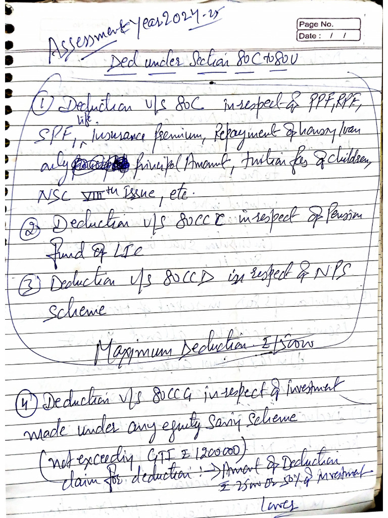 Deduction Under Section 80C To 80 U Short Cut | PDF