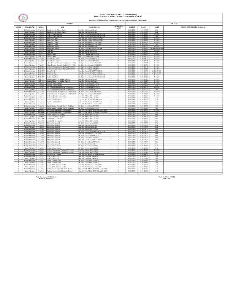 2024-2025 Güz Dönemi Ara Sınav Programı - Xls - Uyumluluk Modu | PDF