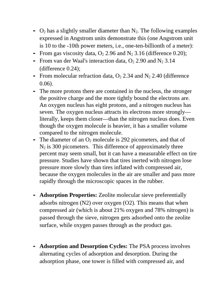 Đặc điểm O2 và N2 trong PSA oxygen generator | PDF | Adsorption | Zeolite