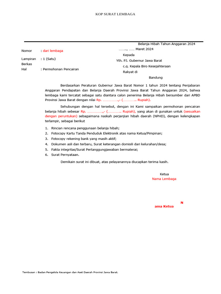 Surat Permohonan Pencairan 2024 | PDF