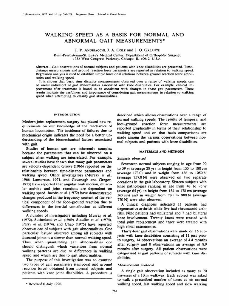 Walking Speed As A Basis For Normal Andabnormal Gait Measurements | PDF ...