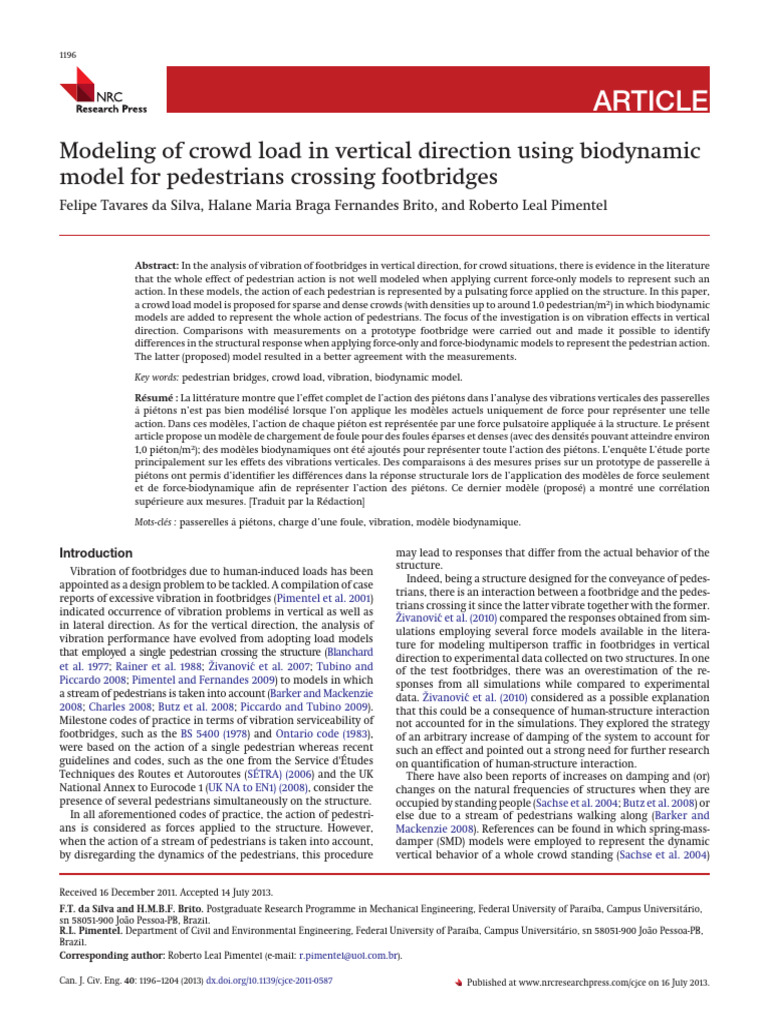 Crowd Load Modeling for Footbridge Vibration | PDF | P Value | Force