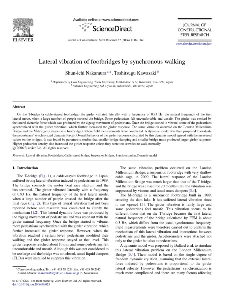Pedestrian-Induced Lateral Vibration in Footbridges | PDF | Bridge ...
