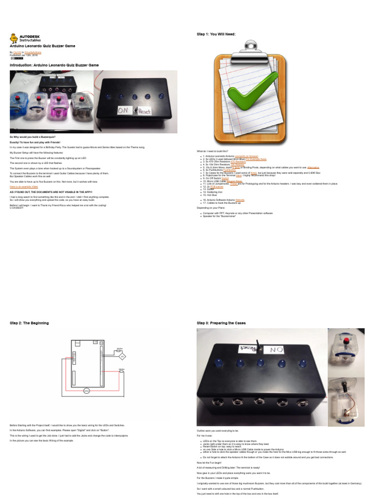 Arduino Leonardo Quiz Buzzer Game - 6 Steps - Instructables | PDF | Arduino | Resistor