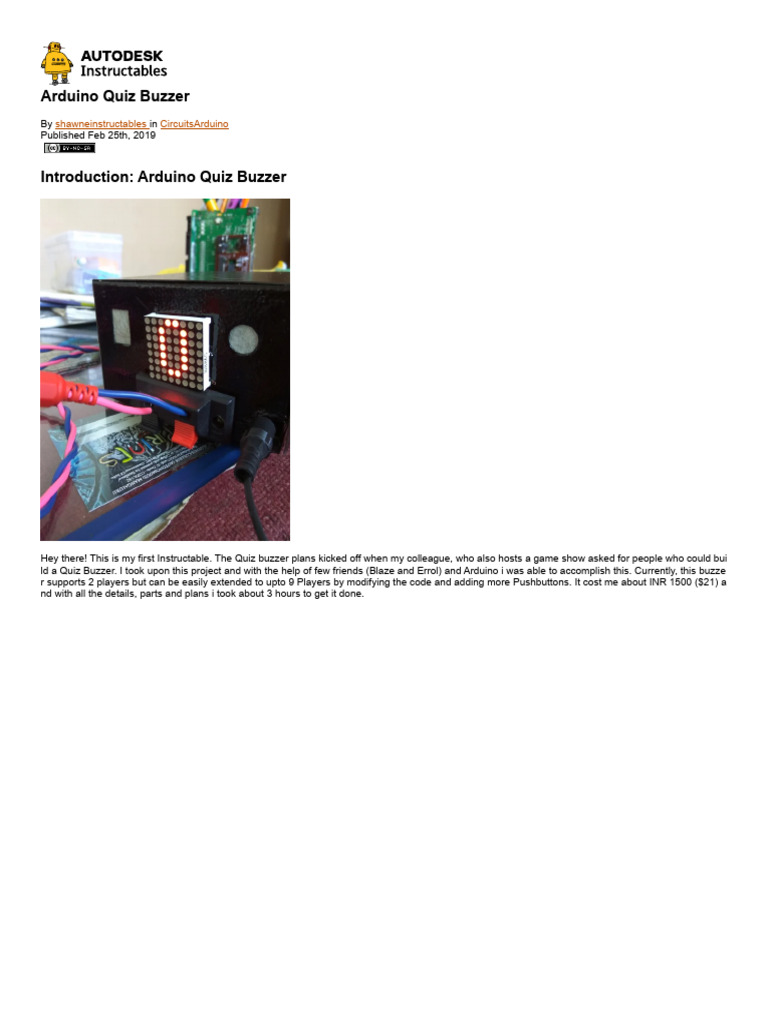 Arduino Quiz Buzzer - 8 Steps (With Pictures) - Instructables | PDF | Resistor | Manufactured Goods