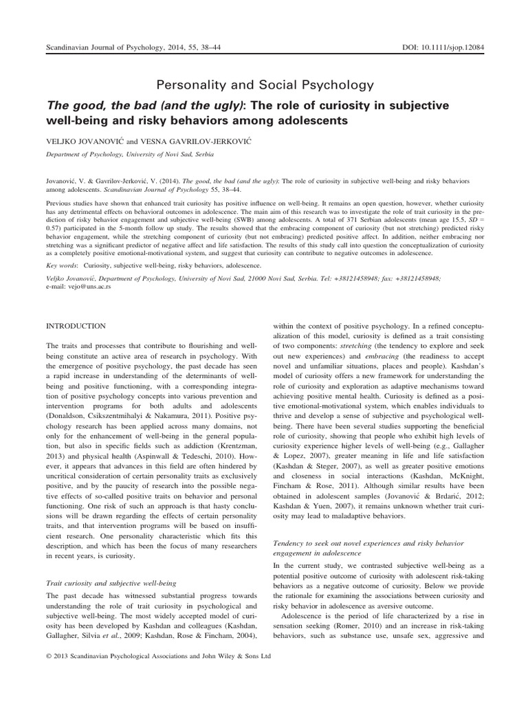 Scandinavian J Psychology - 2013 - Jovanović - The Good The Bad and The ...