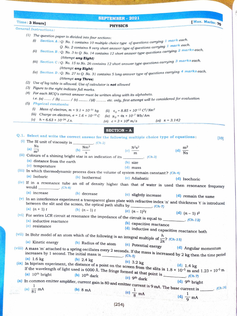 Previous Year Paper 2021 Physics HSC | PDF