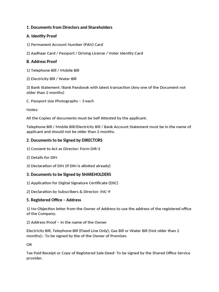 Company Inc Docs Req | PDF