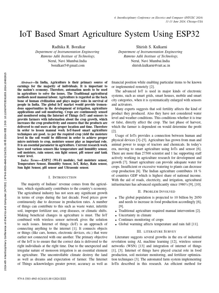 IoT Based Smart Agriculture System Using ESP32 | PDF | Internet Of Things | Sensor