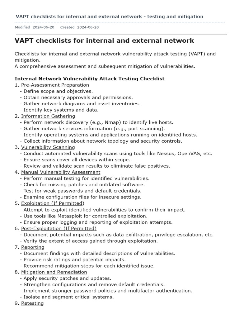 VAPT checklists for internal and external network | PDF | Vulnerability ... VAPT checklists for internal and external network | PDF | Vulnerability ...
