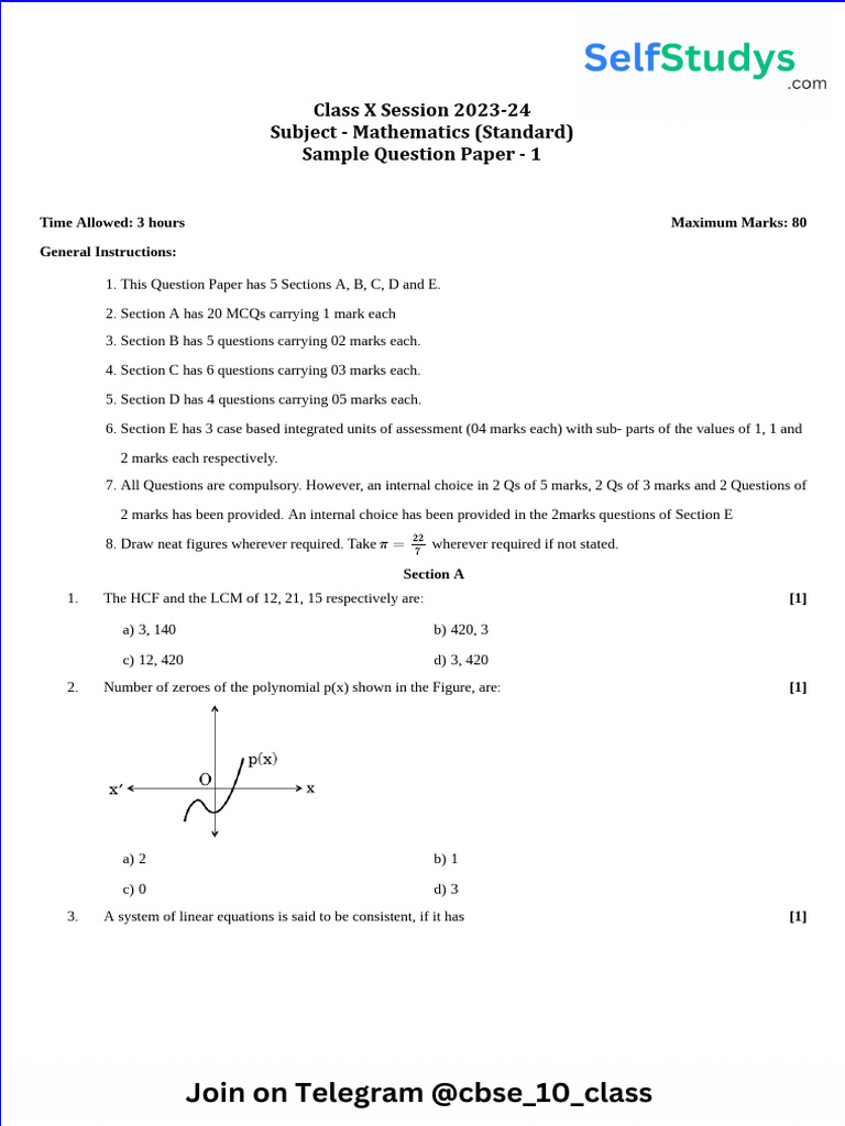10 Class Math Sample Paper (Standard) | PDF | Triangle | Circle