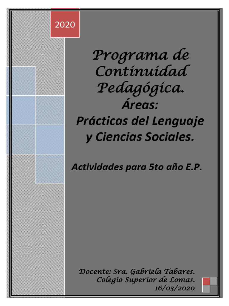 CONTINUIDAD PEDAGÓGICA Sociales y Prácticas Del Lenguaje (Gabriela Tabares) | PDF