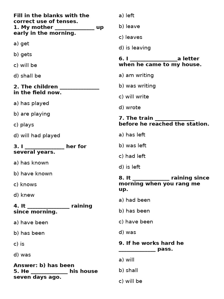 Fill in The Blanks With The Correct Use of Tenses | PDF