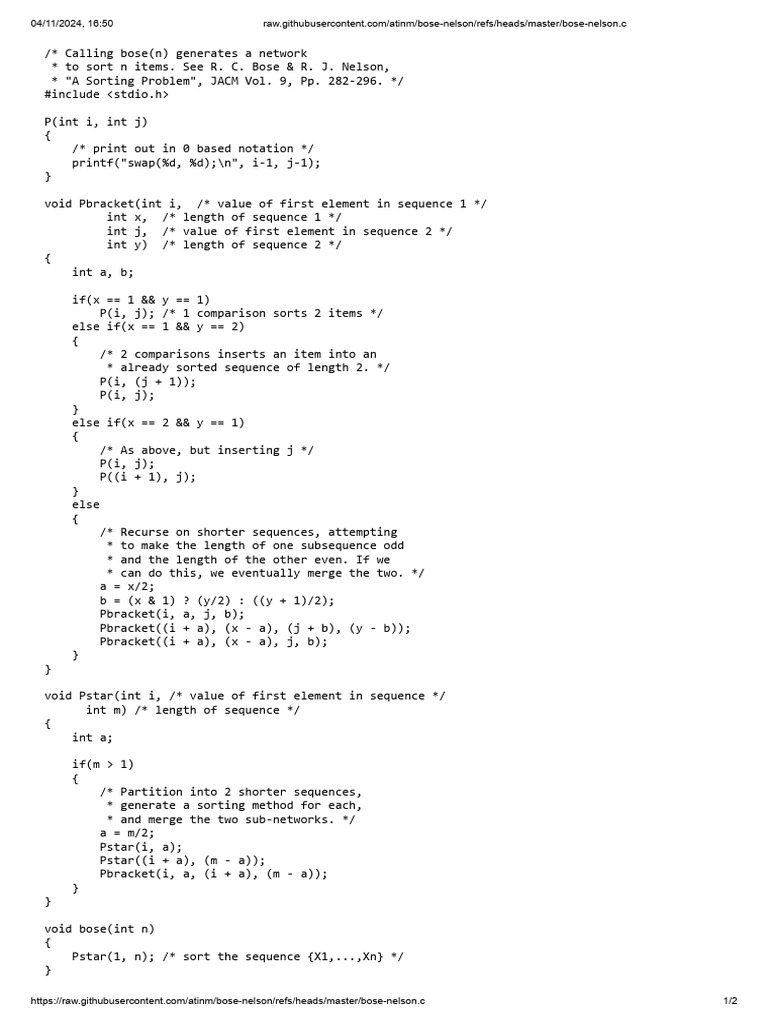 Bose-Nelson Sort Network Algorithm - GitHub - Atinm | PDF | Algorithms And Data Structures ...