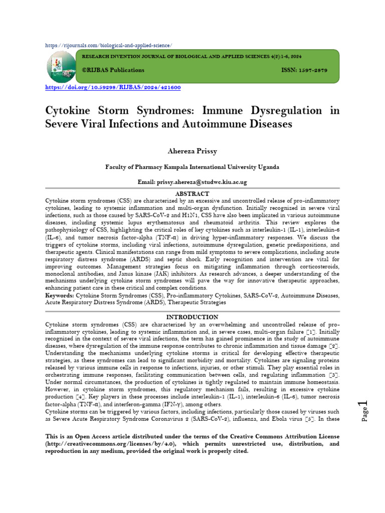 Cytokine Storm Syndromes: Immune Dysregulation in Severe Viral ...