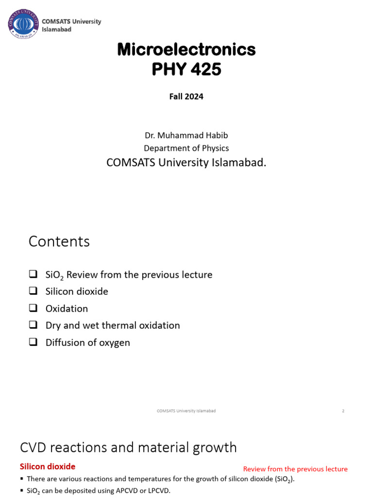Silicon Dioxide Growth and Oxidation | PDF | Chemical Vapor Deposition | Silicon Dioxide