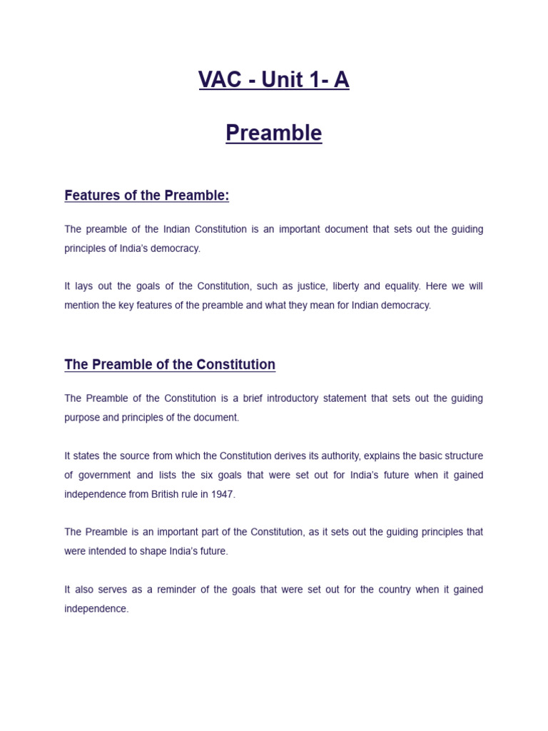 Key Features of India's Constitution Preamble | PDF | Political ...