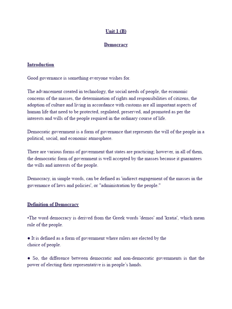 VAC - Unit 1 (B) Democracy | PDF | Democracy | Political Ideologies