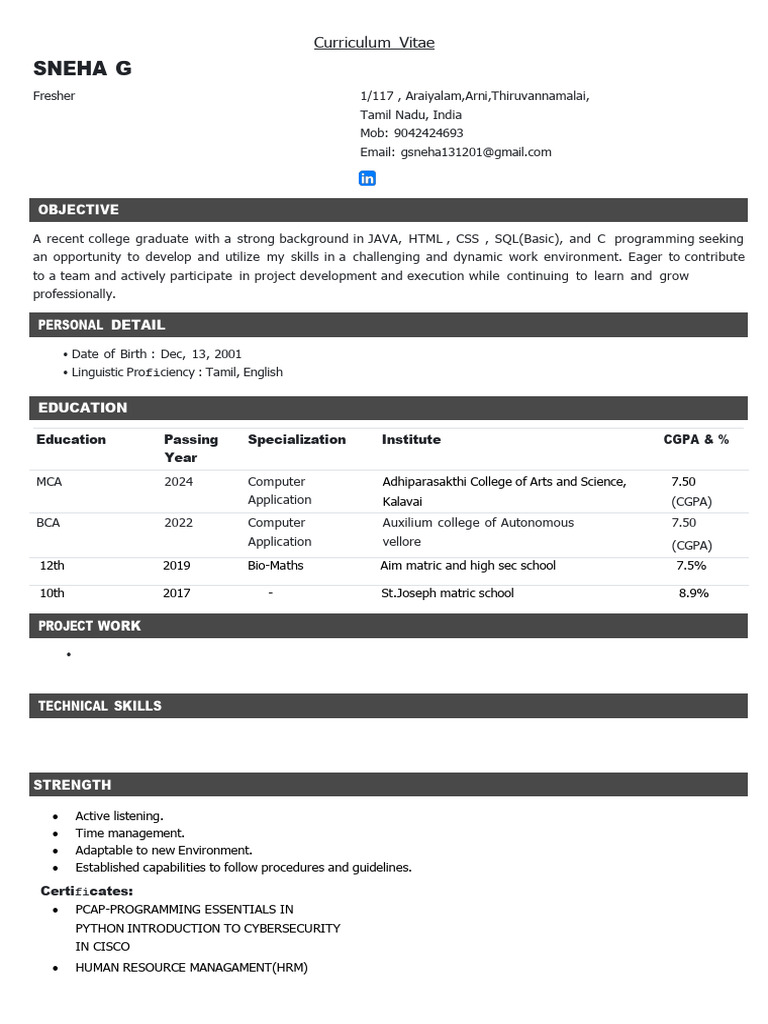 Sneha resume | PDF