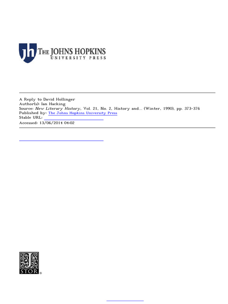 Hacking, Ian - A Reply to David Hollinger (1990) | PDF | Immanuel Kant ...