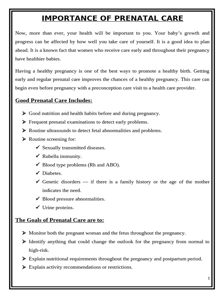 7. IMPORTANCE OF PRENATAL CARE & NURSE ROLE IN PEDIA | PDF | Pregnancy | Prenatal Development