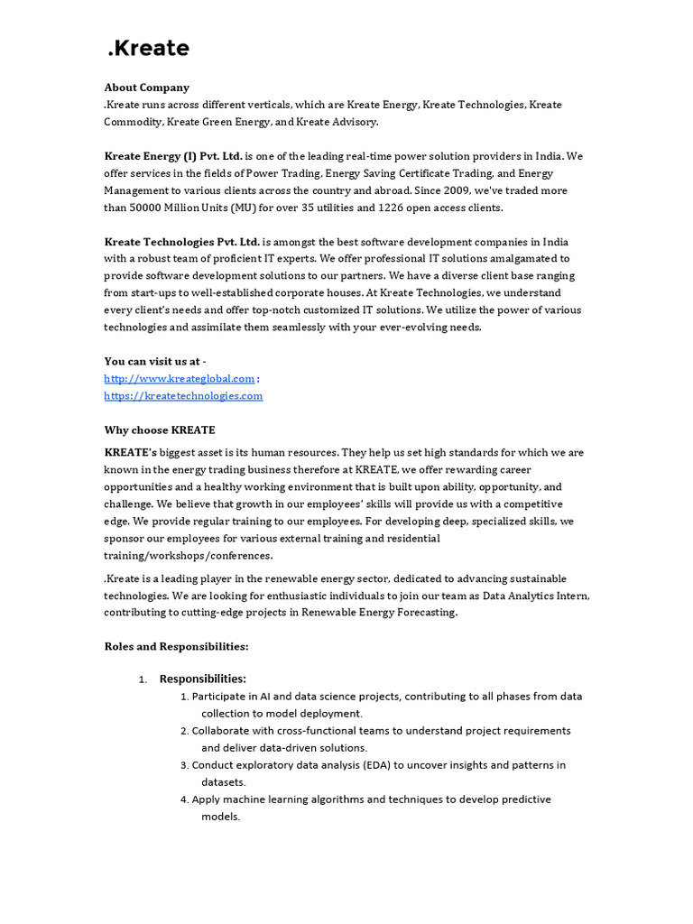 JD - Intern - Data Analytics | PDF | Data Science | Data Analysis