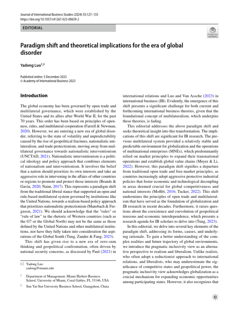 Luo 2024 JIBS Paradigm Shift and Theoretical Implications For The Era ...