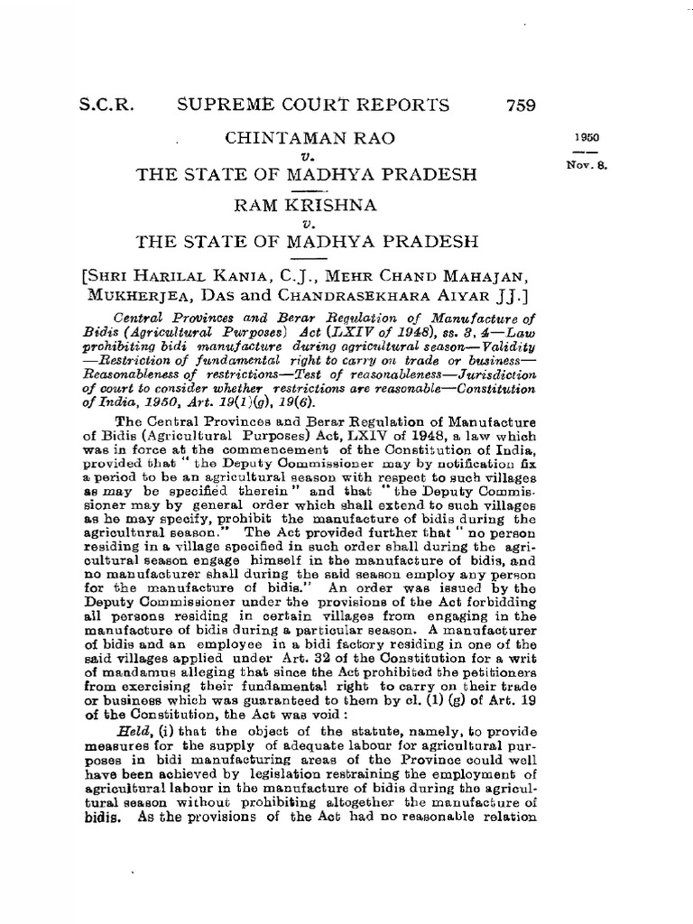 Supreme Court on Bidi Manufacture Restrictions | PDF | Supreme Court Of ...