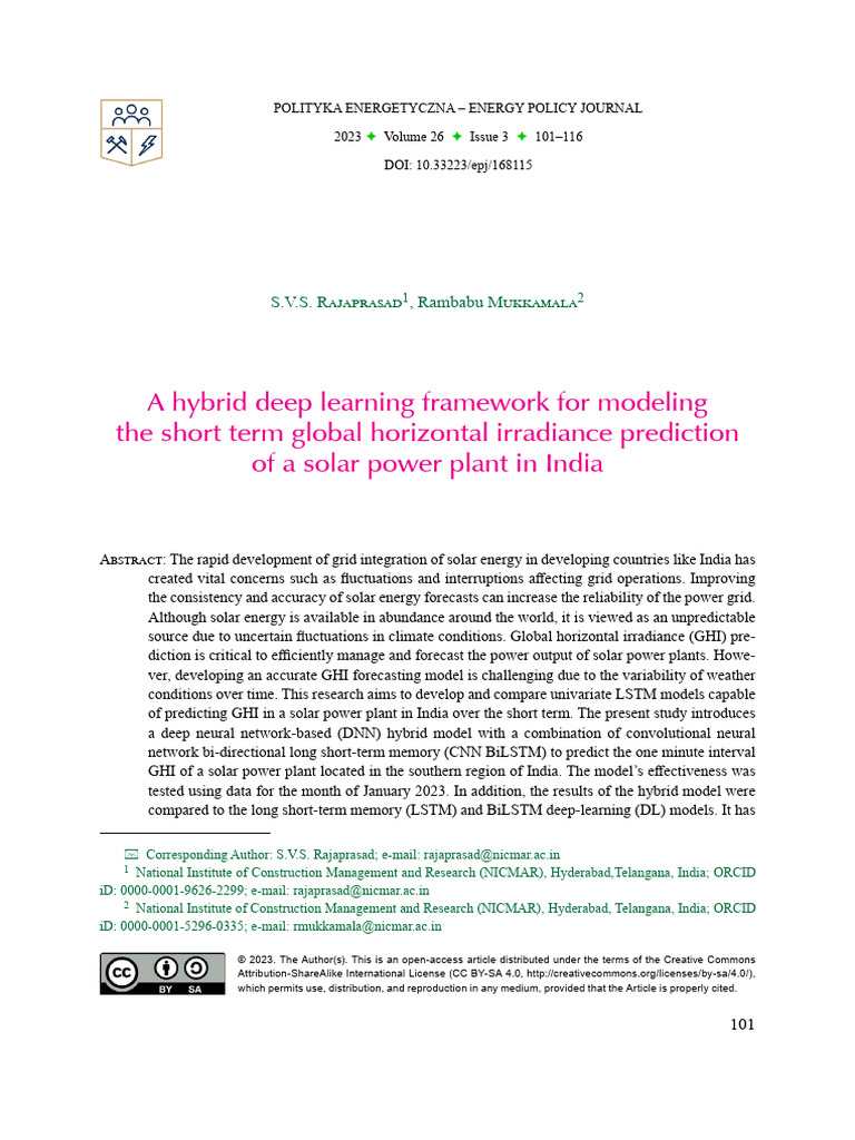 A hybrid deep learning for modeling the short term global horizontal irradiance prediction of ...