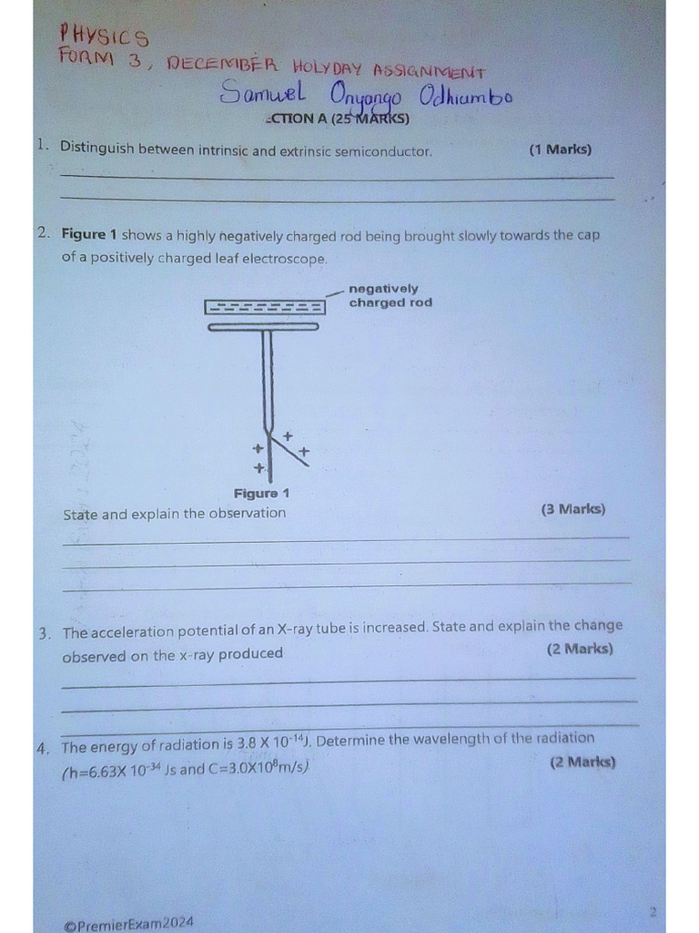 KOSES BOYS HIGH, Physics Holiday Assignment | PDF
