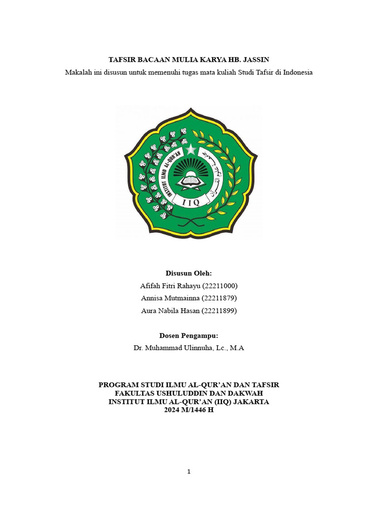 Tafsir Bacaan Mulia Karya HB | PDF