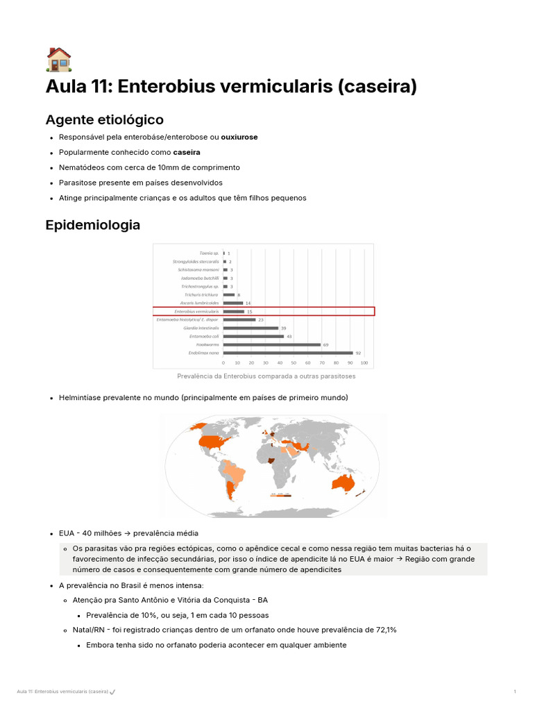 Aula 11 Enterobius Vermicularis (Caseira) | PDF | Especialidades médicas