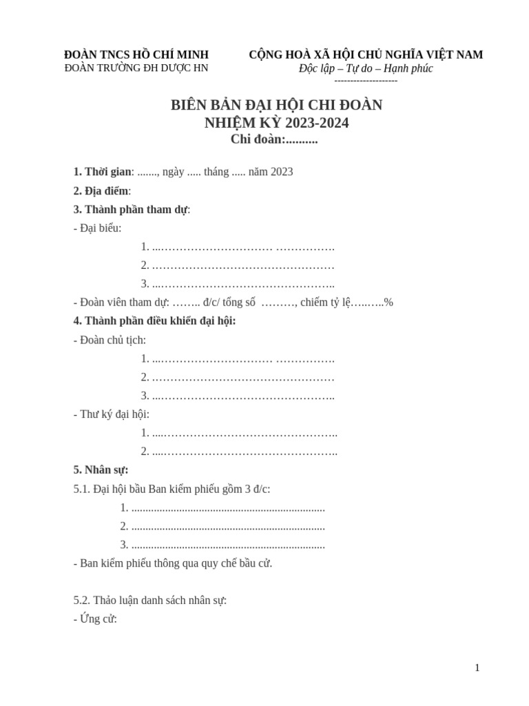 Bien Ban Dai Hoi Chi Doan | PDF