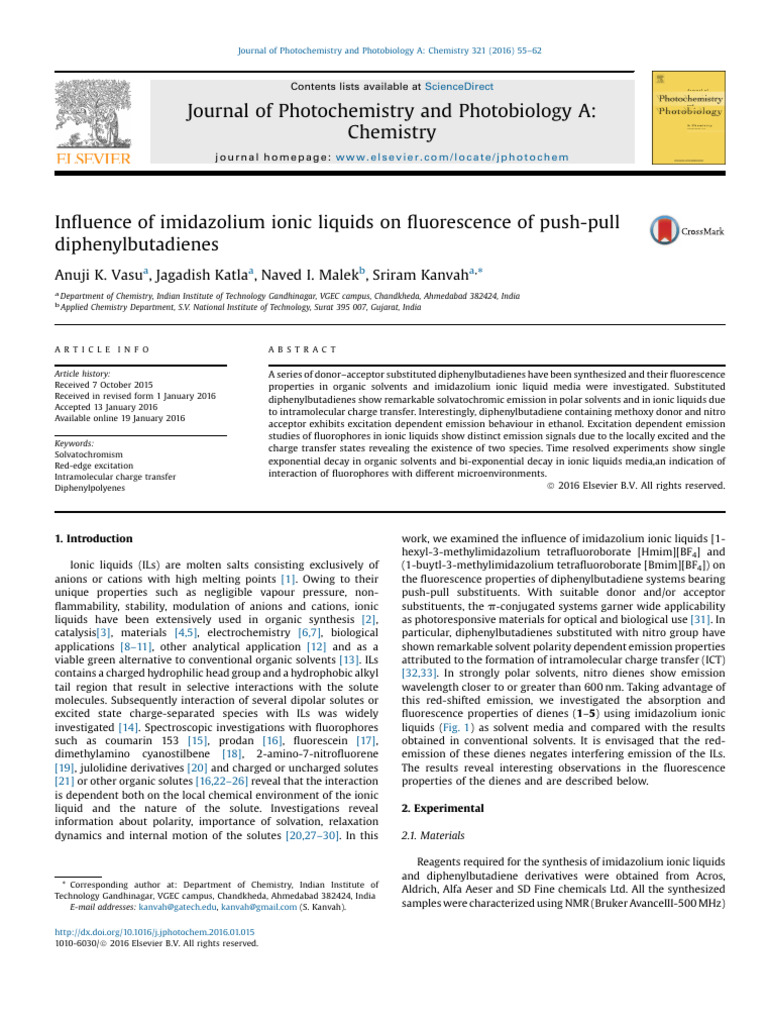 Influence of Imidazolium Ionic Liquids On Fluorescence of Push-Pull Diphenylbutadienes | PDF ...