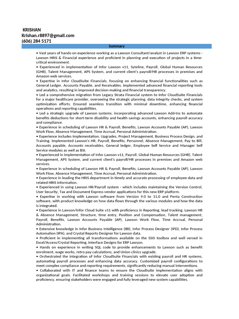Updated Resume Krishan (1) | PDF | Use Case | Enterprise Resource Planning