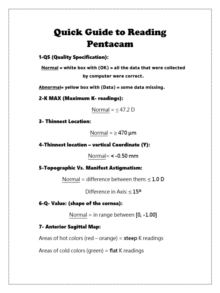 Pentacam Report Interpretation Guide | PDF
