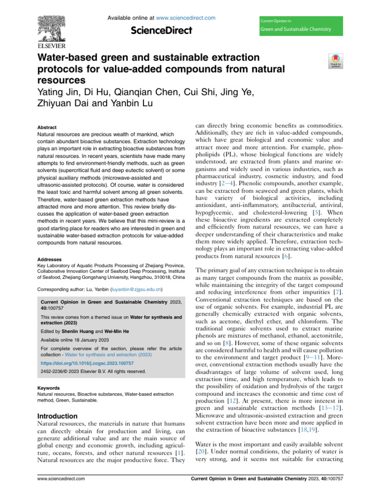 Water-Based Green Extraction Methods | PDF | Water | Polyphenol